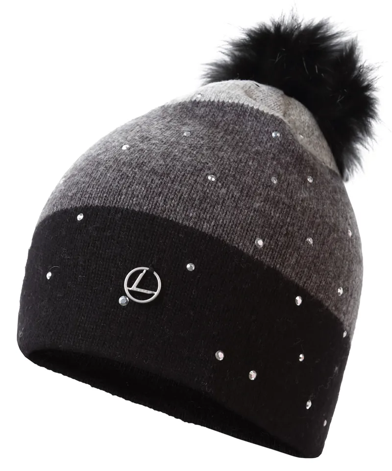 Luhta Akveliina Ladies Fur Pompom Hat Grey Stripe